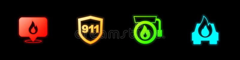 Set Location with Fire Flame, Emergency Call 911, Ringing Alarm Bell ...