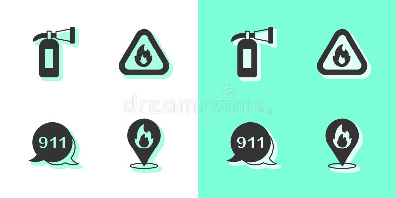 Set Location with Fire Flame, Fire Extinguisher, Emergency Call 911 and ...