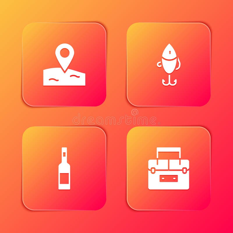 Set Location Fishing, Fishing Lure, Bottle of Vodka and Case Container ...