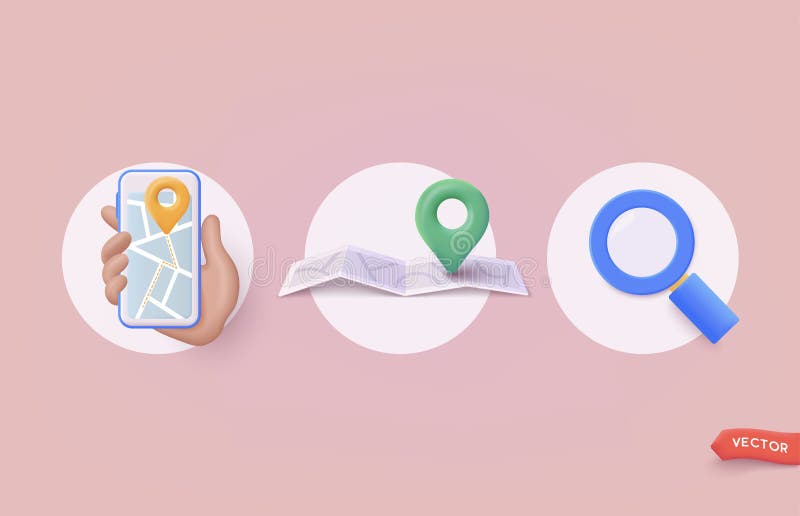 Location Folded Paper Map, Search Bar and Pin Isolated. GPS and ...