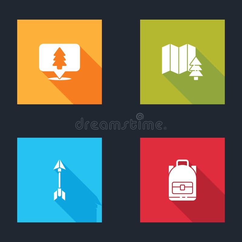 Set Location of the Forest, , Hipster Arrow and Hiking Backpack Icon ...