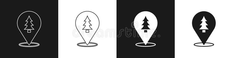 Set Location of the Forest on a Map Icon Isolated on Black and White ...