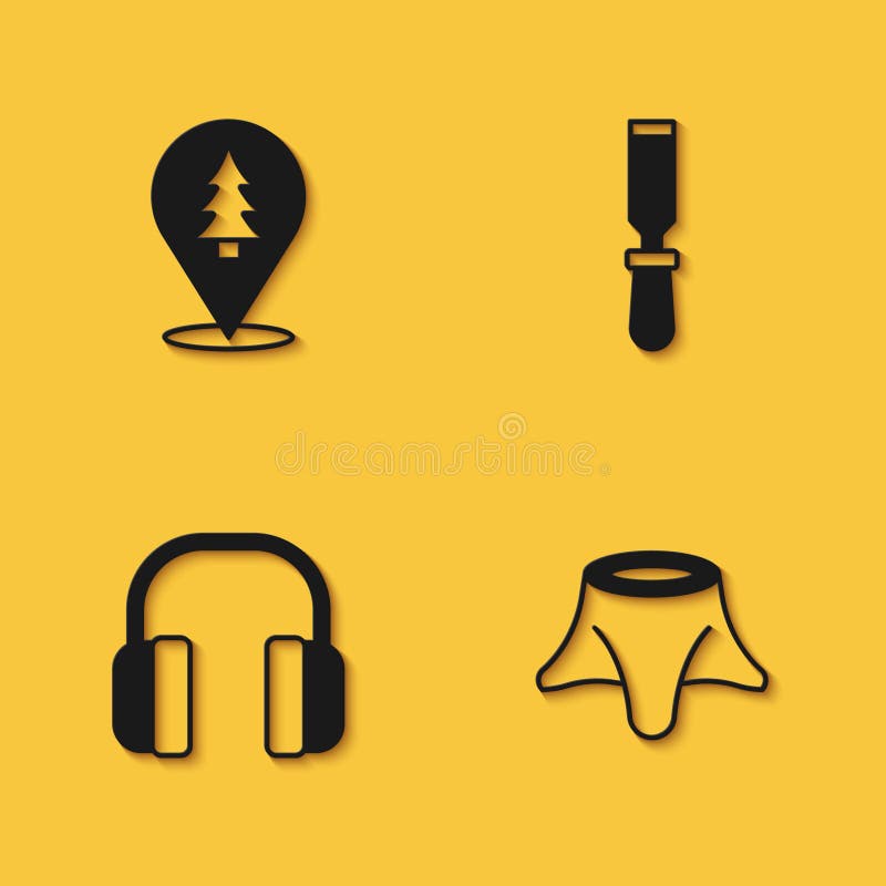 Set Location of the Forest, Tree Stump, Headphones and Chisel Tool Icon ...