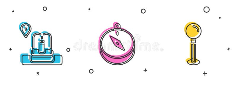 Set Location with Fountain, Compass and Push Pin Icon. Vector Stock ...