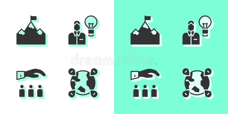 Set Location on the Globe, Mountains with Flag, Boss Employee and Human ...