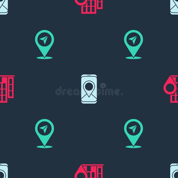 Set Location with House, City Map Navigation and on Seamless Pattern. Vector Stock Illustration ...