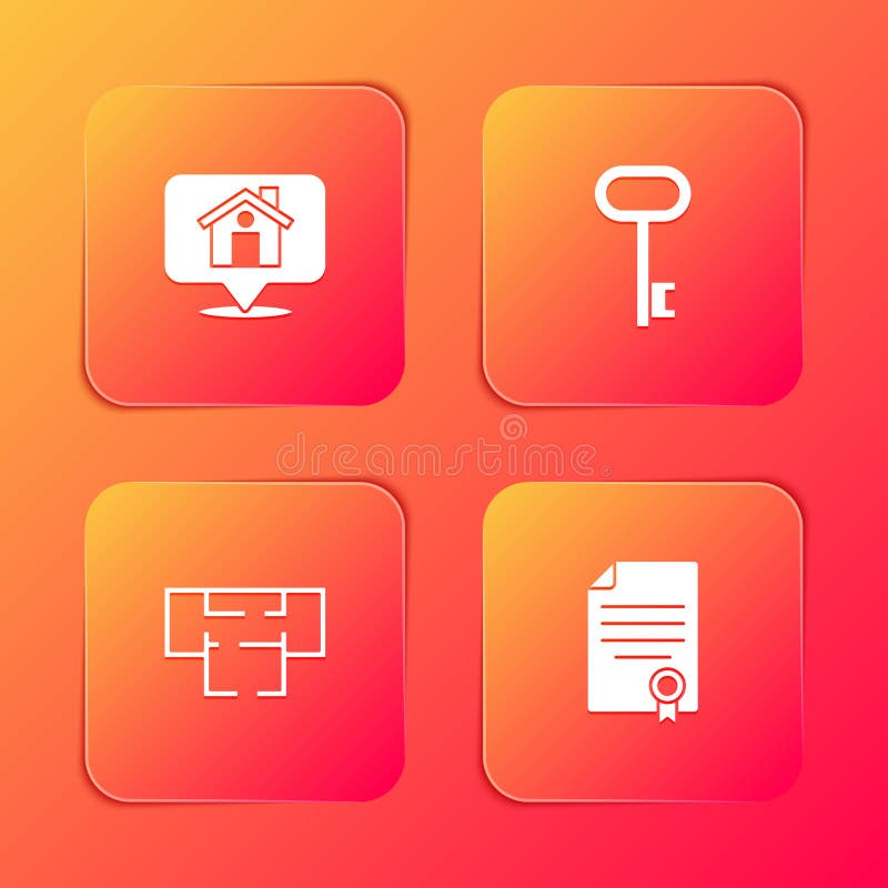 Set Location with House, House Key, Plan and Contract Icon. Vector ...