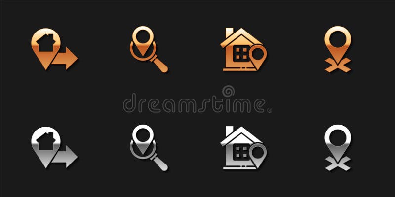 Set Location with House, Search Location, and Icon. Vector Stock Vector ...
