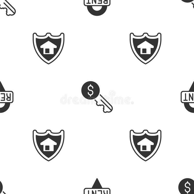 Set Location Key, Rent and House with Shield on Seamless Pattern ...