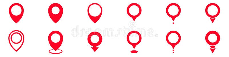 Set of Location Labels. Map Pointer Icon, Location Markers in Red. Set ...