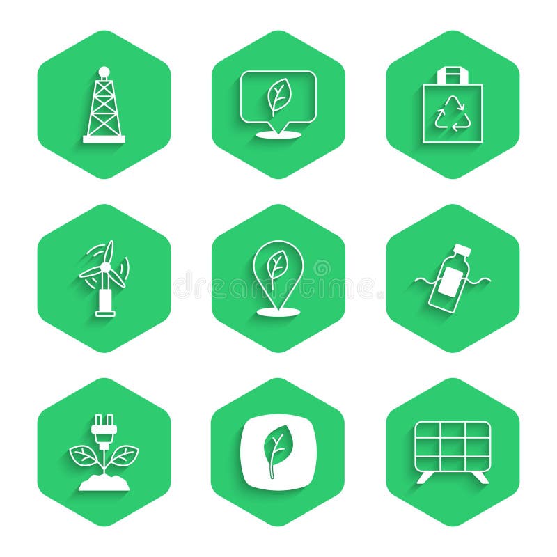 Set Location with Leaf, Leaf Eco Symbol, Solar Energy Panel, the ...