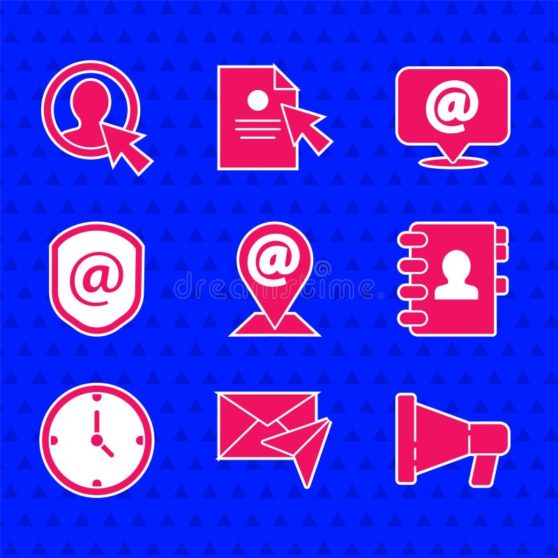 Set Location and Mail and E-mail, Envelope, Megaphone, Address Book ...