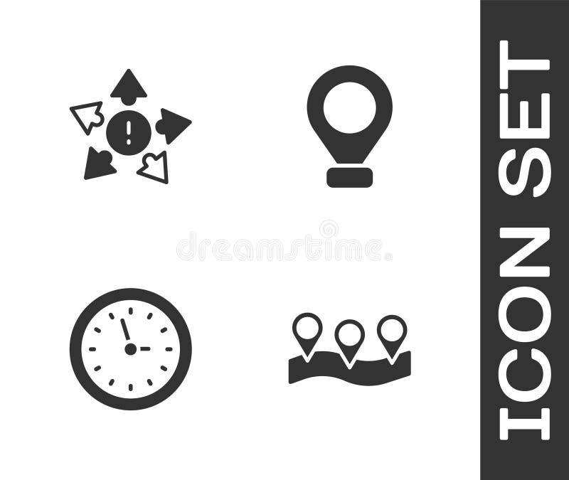 Set Location, Many Ways Directional Arrow, Clock and Icon. Vector Stock ...