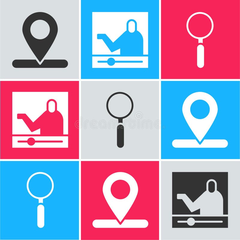 Set Location, Online Education and Magnifying Glass Icon. Vector Stock ...