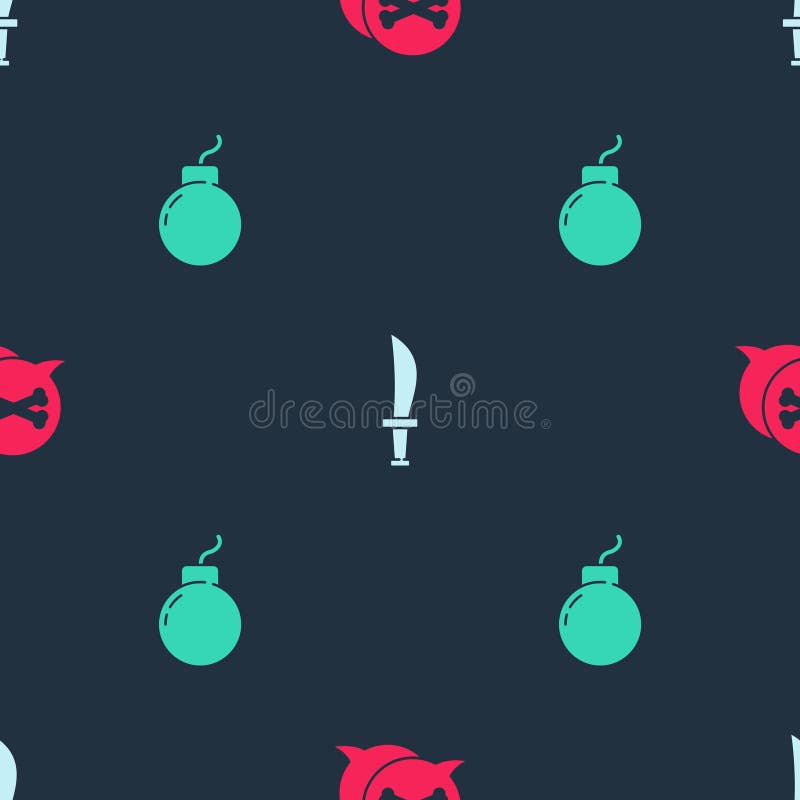 Set Location Pirate, Pirate Sword and Bomb Ready To Explode on Seamless ...