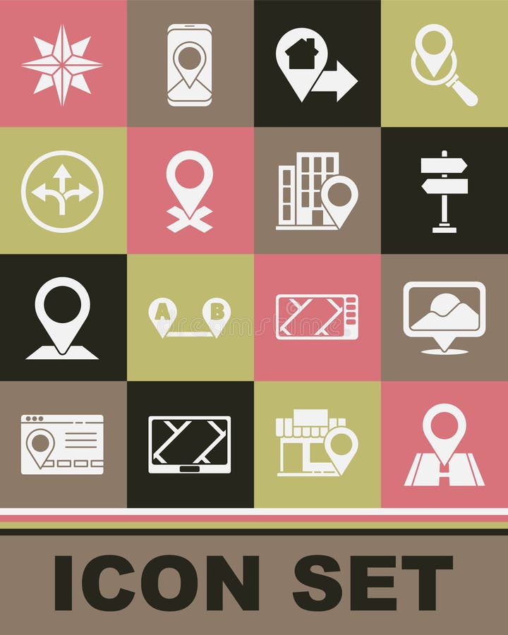 Set Location, Road Traffic Sign, with House, Wind Rose and Icon. Vector ...