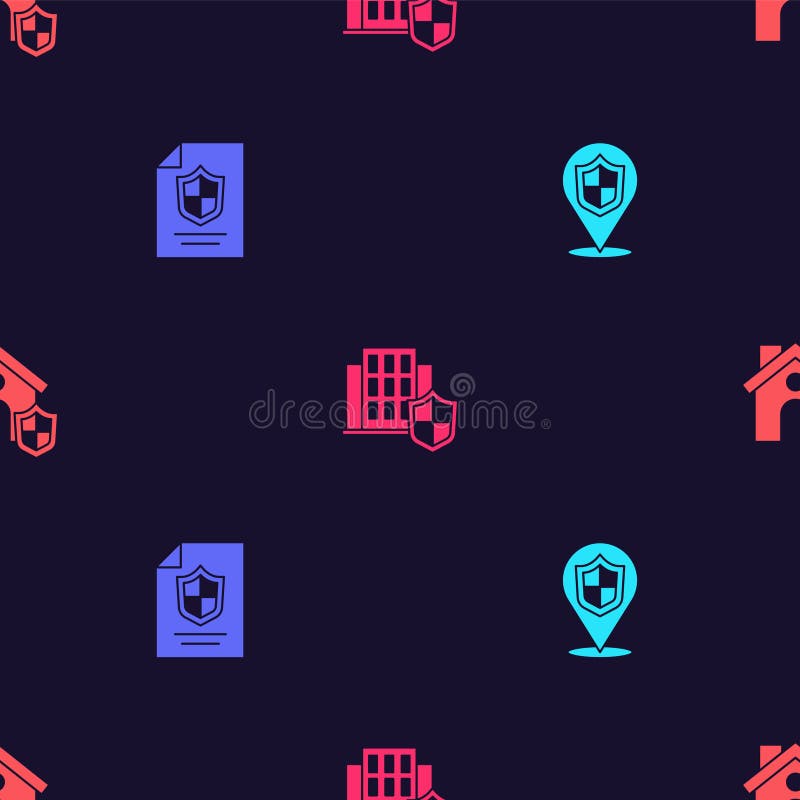 Set Location Shield, Contract with, House and on Seamless Pattern ...