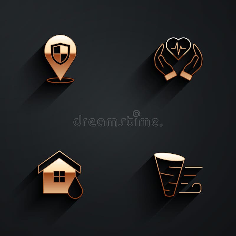 Set Location Shield, Life Insurance, House Flood and Tornado Icon with ...