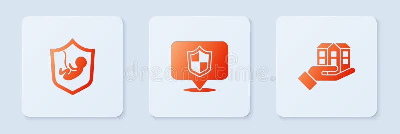 Set Location Shield, Life Insurance with and House Hand. White Square ...