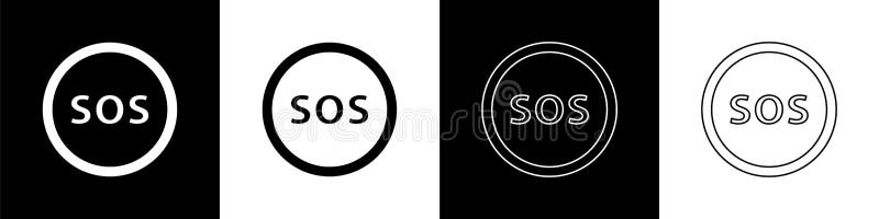 Set Location with SOS Icon Isolated on Black and White Background. SOS ...