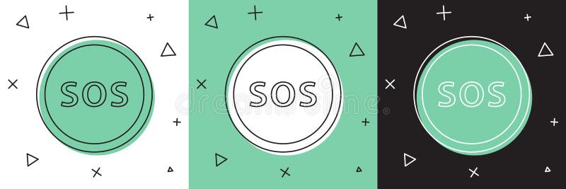 Set Location with SOS Icon Isolated on White and Green, Black ...