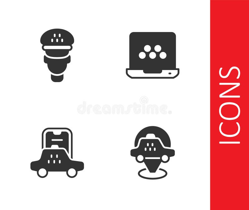 Set Location Taxi Car, Taxi Driver, Mobile App and Icon. Vector Stock ...