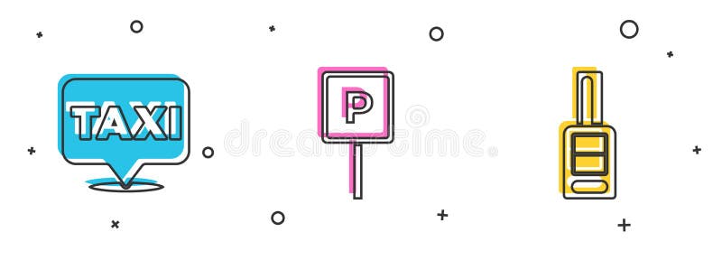 Set Location with Taxi, Parking and Car Key Remote Icon. Vector Stock ...