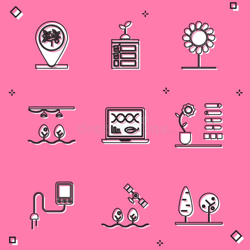 Set Location and Tree, Smart Farming Technology, Flower, with Bulb ...