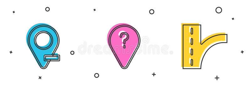 Set Location, Unknown Route Point and Road Traffic Sign Icon. Vector ...