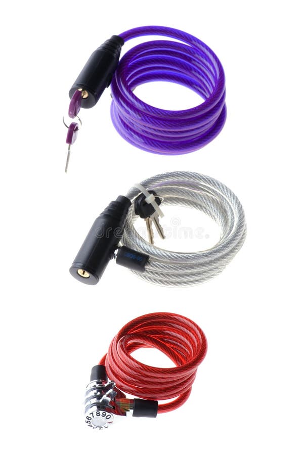 Set of Lock for Bicycle on White Stock Image - Image of cord, clip ...