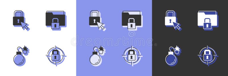 Set Lock, Bomb and Folder and Lock Icon. Vector Stock Illustration ...