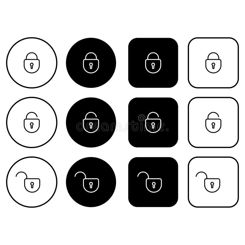 Set of Lock Buttons in a Modern Line Style. Editable Stroke Stock ...