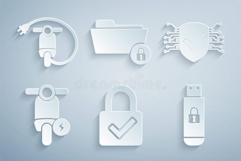 Set Lock and Check Mark, Cyber Security, Electric Scooter, USB Flash ...