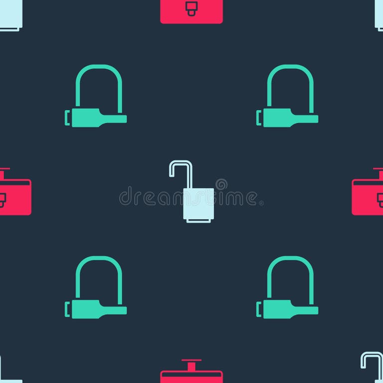 Set Lock on Computer Monitor, Open Padlock and Bicycle on Seamless ...