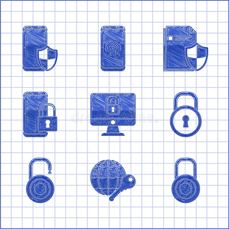 Set Lock on Computer Monitor Screen, Globe Key, Safe Combination Lock ...