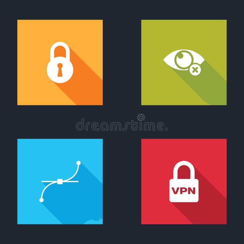 Set Lock, Invisible or Hide, Bezier Curve and VPN Icon. Vector Stock ... Set Lock, Invisible or Hide, Bezier Curve and VPN Icon. Vector Stock ...