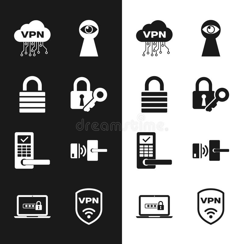 Set Lock and Key, , Cloud VPN Interface, Keyhole with Eye, Digital Door ...