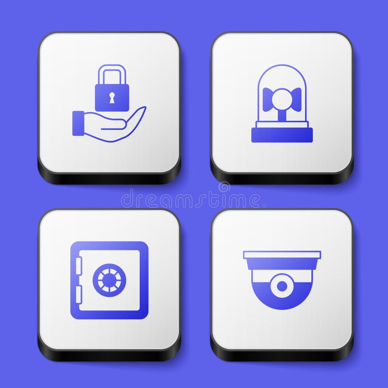 Set Lock, Ringing Alarm Bell, Safe and Security Camera Icon. White ...