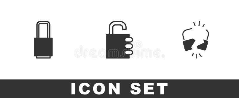 Set Lock, Safe Combination Lock and Broken or Cracked Icon. Vector ...