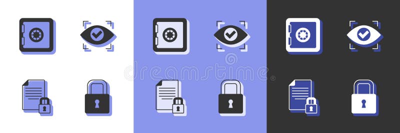 Set Lock, Safe, Document and Lock and Eye Scan Icon. Vector Stock ...