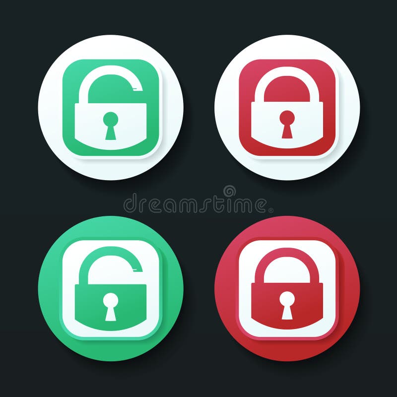Set of Lock and Unlock Button. Padlock. Accessibility. Isolated on Dark ...