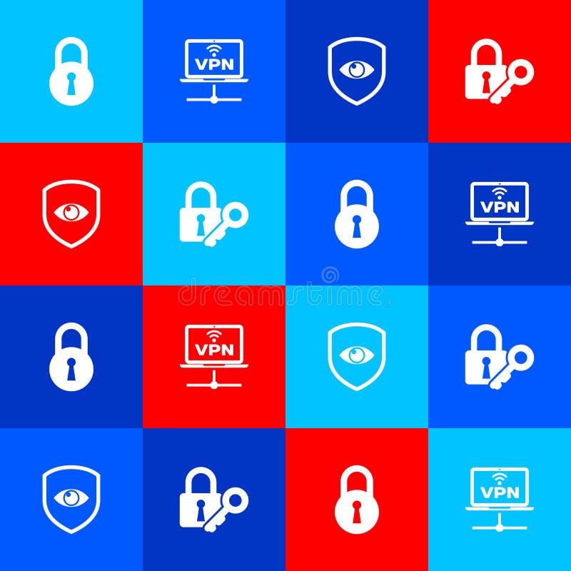 Set Lock, VPN Computer Network, Shield and Eye and Key Icon. Vector ...
