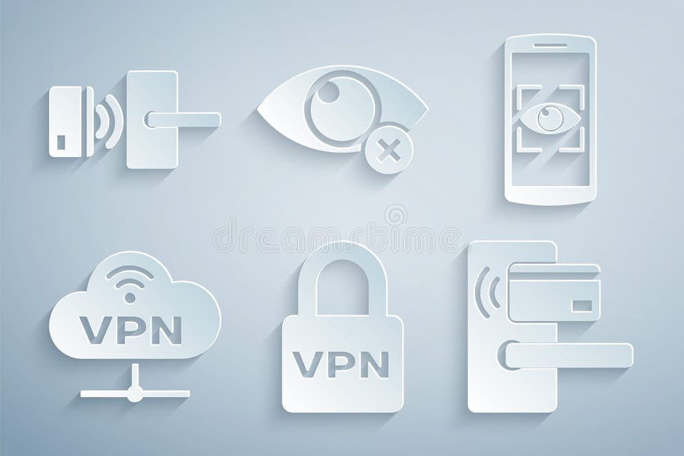 Set Lock VPN, Mobile and Eye Scan, Network Cloud Connection, Digital ...