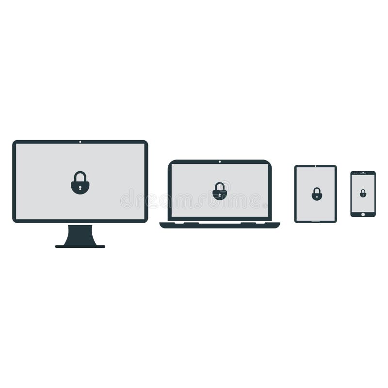 Set of Locked Devices. Vector Symbols of Computer, Laptop, Tablet ...