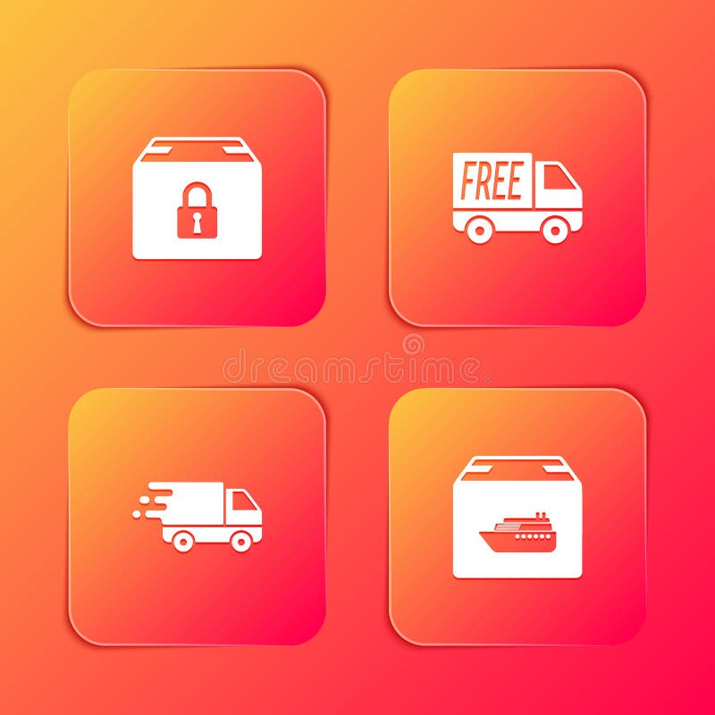 Set Locked Package, Free Delivery Service, Delivery Truck in Movement ...