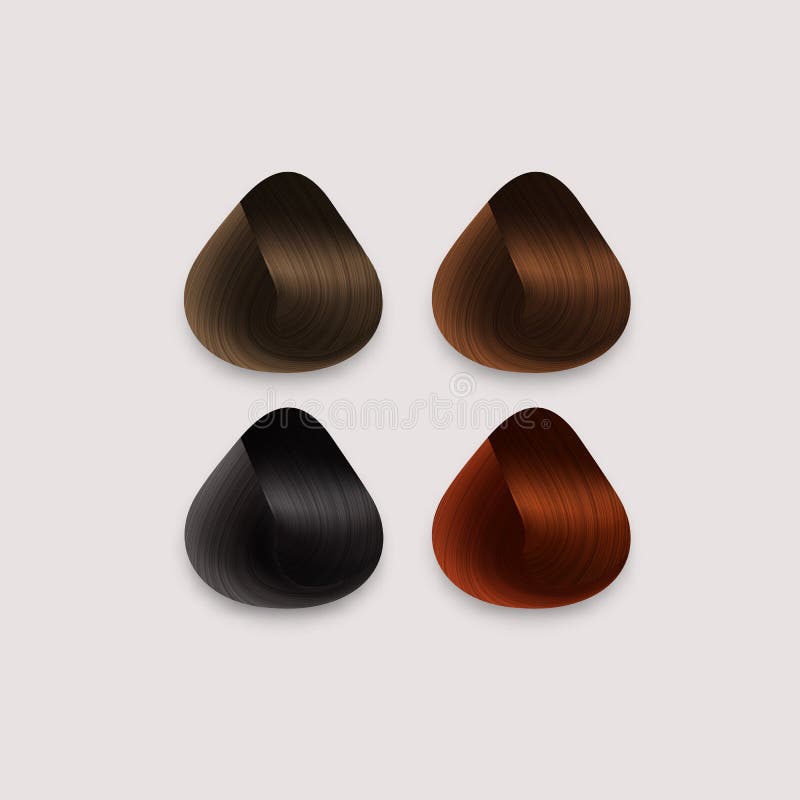 Set of Locks of Dark Hair Color Samples. Vector Realistic Rounded Shape ...