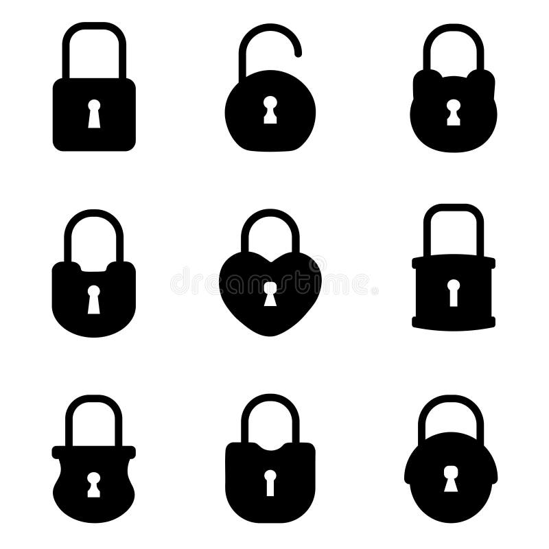 Set of Locks on White Background. Variety Locks in Flat Style Stock ...