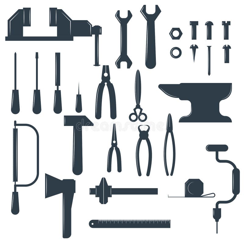 Set of Locksmith Tools Isolated on White Background Big Collection of ...