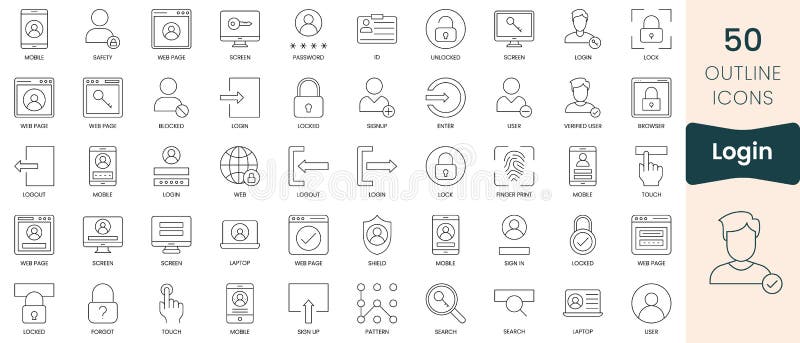 Set of Login Icons. Thin Outline Icons Pack Stock Illustration ...