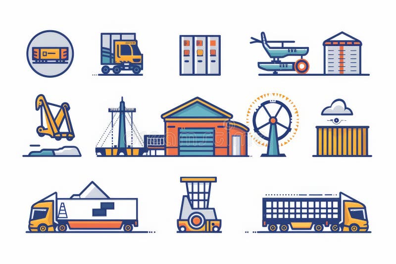 Set of Logistics Emblem Logo Design with Black Logistics Line Art Icon ...